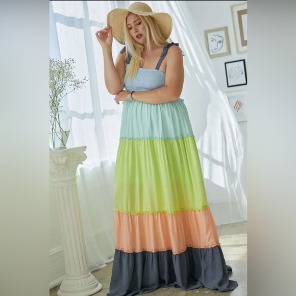 DAVI & DANI | Dresses | New Plus Size Multi Color Block Smocked Maxi ...